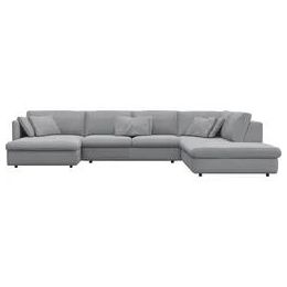 Wohnlandschaft FLEXLUX "Lovane, u-Form, bequem und komfortabel" Sofas Gr. B/H/T: 399cm x 84cm x 272cm, Chenille, langer Schenkel rechts, grau (sophisto grey) Weich & anschmiegsam, große Sitztiefe auf Kaltschaum, Dekokissen inkl.