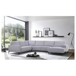 Wohnlandschaft Places of Style "Oland" Sofas Gr. B/H/T: 342cm x 85cm x 260cm, Webstoff, Recamiere rechts, grau (hellgrau) U-Form, im zeitlosem Design und hochwertiger Verabeitung