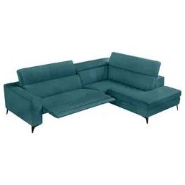 Ecksofa Egoitaliano "Edith, Designsofa mit hohem Sitzkomfort, L-Form" Sofas Gr. B/H/T: 269cm x 96cm x 203cm, Luxus-Microfaser BLUSH, Ottomane rechts, blau (teal) inkl. elektrischer Relaxfunktion und manuell verstellbaren Kopfteilen