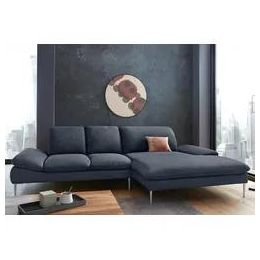 Ecksofa W.Schillig "enjoy&MORE" Sofas Gr. B/H/T: 310cm x 87cm x 185cm, Stoff S37, Recamiere rechts, mit Kopfteilverstellung-mit Armlehnenverstellung-mit Sitztiefenverstellung, blau (dark blue s37) mit Sitztiefenverstellung, Füße Chrom glänzend, Breite 310 cm