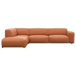 Ecksofa FLEXLUX "Lucera, super bequem durch hochwertigen Sitzaufbau mit Kaltschaum" Sofas Gr. B/H/T: 321cm x 73cm x 231cm, Echtleder, Ottomane links, braun (modern cognac brown) modern & anschmiegsam, L-Form, Designsofa