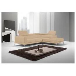 Ecksofa Egoitaliano "Claudie, Designsofa mit extrakomfortablem Sitzkomfort" Sofas Gr. B/H/T: 268cm x 97cm x 226cm, Leder BULL, Recamiere rechts, mit Kopfteilverstellung, beige (champagner) Inkl. Kopfteilverstellung, L-Form