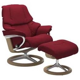 Relaxsessel stressless "Reno" Sessel Gr. ROHLEDER Stoff Q2 FARON, Signature Base Eiche, Relaxfunktion-Drehfunktion-PlusTMSystem-Gleitsystem-BalanceAdaptTM, B/H/T: 83cm x 100cm x 76cm, rot (rot q2 faron) mit Hocker, Signature Base, Größe S, M & L, Gestell Eiche