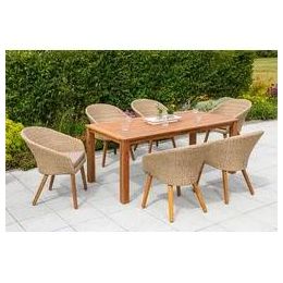 Garten-Essgruppe Merxx "Arrone" Sitzmöbel-Sets Gr. B/H/T: 60cm x 83cm x 69cm, Dining Set, beige (natur + cappuccino) 6 Sessel mit Tisch