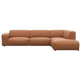 Ecksofa FLEXLUX "Lucera, super bequem durch hochwertigen Sitzaufbau mit Kaltschaum", braun (modern cognac braun), B:321cm H:73cm T:231cm, 100% Echteder, Sofas, modern & anschmiegsam, L-Form, Designsofa