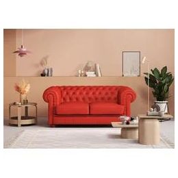 Chesterfield-Sofa Max Winzer "Kent 2-Sitzer, edel und bequem, hochwertige Detailverarbeitung" Sofas Gr. B/H/T: 173cm x 75cm x 101cm, Kunstleder 20701, rot (chilli) mit aufwendiger Knopfheftung, komfortable Armlehne, Breite 175 cm