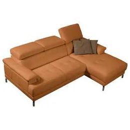 Ecksofa Egoitaliano "Soul, Design und Sitzkomfort auf hohem Niveau, tolle Details, L-Form" Sofas Gr. B/H/T: 250cm x 99cm x 166cm, Leder BULL, Recamiere rechts, mit Kopfteilverstellung, orange mit Recamiere, inkl. Kopfteilverstellung