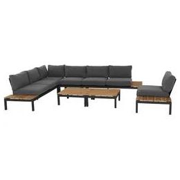 Gartenlounge-Set siena GARDEN "Alvida" Sitzmöbel-Sets Gr. B/H/T: 172cm x 70cm x 80cm, grau (matt anthrazit, teak) best. aus 2 Sofas, 1 Ecksofa, Tisch und 12 Kissen