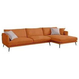 Ecksofa Egoitaliano "Sophia, Designsofa mit extrakomfortablem Sitzkomfort" Sofas Gr. B/H/T: 274cm x 77cm x 154cm, Leder BULL, Recamiere rechts, orange mit Daunenfederung, L-Form