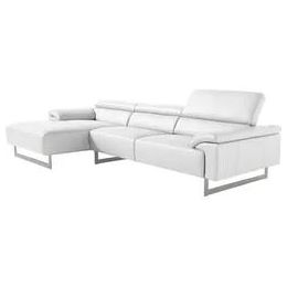 Ecksofa Egoitaliano "Malika, L-Form" Sofas Gr. B/H/T: 287cm x 94cm x 165cm, Leder BULL, Recamiere links, mit Kopfteilverstellung, weiß mit Recamiere, inkl. Kopfteilverstellung und chromfarbenen Metallfüßen