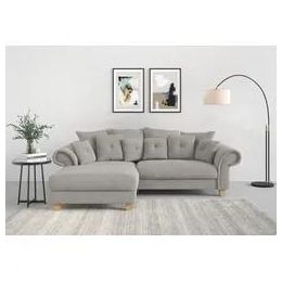 Ecksofa Home Affaire "Queenie" Sofas Gr. B/H/T: 276 cm x 92 cm x 190 cm, Feincord, Recamiere links, grau (opal grey) Sitzkomfort, zeitloses Design, inkl. loser Rücken-und Zierkissen