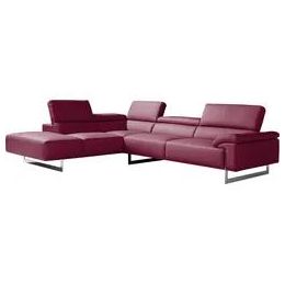 Ecksofa Egoitaliano "Malika" Sofas Gr. B/H/T: 300cm x 94cm x 107cm, Leder NUVOLE, Ottomane links, mit Kopfteilverstellung, lila (violett) mit Ottomane, inkl. Kopfteilverstellung und chromfarbenen Metallfüßen