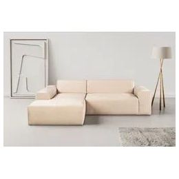 Ecksofa Inosign "Zeus-L" Sofas Gr. B/H/T: 253cm x 70cm x 188cm, Struktur fein + weich, Ottomane links, beige (creme) Curvy Trend Ecksofa mit urbaner Optik