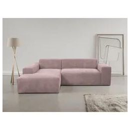 Ecksofa Inosign "Zeus-L" Sofas Gr. B/H/T: 253cm x 70cm x 188cm, Cord, Ottomane links, rosa (rose) Curvy Trend Ecksofa mit urbaner Optik