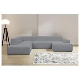 Wohnlandschaft Inosign "Zeus U-Form" Sofas Gr. B/H/T: 330cm x 70cm x 263cm, Cord, Recamiere rechts, grau Curvy Trend Wohnlandschaft mit urbaner Optik auch in weichem Cord