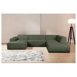 Wohnlandschaft Inosign "Zeus U-Form" Sofas Gr. B/H/T: 330cm x 70cm x 263cm, Struktur fein + weich, Recamiere links, grün Curvy Trend Wohnlandschaft mit urbaner Optik auch in weichem Cord