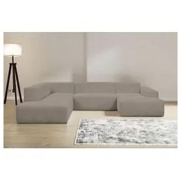 Wohnlandschaft Inosign "Zeus U-Form" Sofas Gr. B/H/T: 330cm x 70cm x 263cm, Cord, Recamiere rechts, grau (hellgrau/beige) Curvy Trend Wohnlandschaft mit urbaner Optik auch in weichem Cord