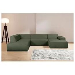 Wohnlandschaft Inosign "Zeus U-Form" Sofas Gr. B/H/T: 330cm x 70cm x 263cm, Struktur fein + weich, Recamiere rechts, grün Curvy Trend Wohnlandschaft mit urbaner Optik auch in weichem Cord