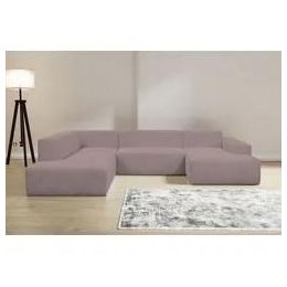 Wohnlandschaft Inosign "Zeus U-Form" Sofas Gr. B/H/T: 330cm x 70cm x 263cm, Cord, Recamiere rechts, rosa (rose) Curvy Trend Wohnlandschaft mit urbaner Optik auch in weichem Cord