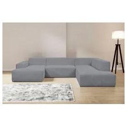 Wohnlandschaft Inosign "Zeus U-Form" Sofas Gr. B/H/T: 330cm x 70cm x 263cm, Cord, Recamiere links, grau Curvy Trend Wohnlandschaft mit urbaner Optik auch in weichem Cord