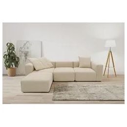 Ecksofa RAUM.ID "Gerrid L-Form" Sofas Gr. B/H/T: 301cm x 69cm x 193cm, Cord, beige (creme) Cord-Bezug, Modulsofa, bestehend aus Eck- und Mittelelement + Hocker