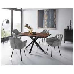 Essgruppe Hela "CLEO Tischgruppe Bestseller" Sitzmöbel-Sets Gr. Samtvelours, braun (oldwood, vintage grau, schwarz) Schalenstühle Tisch Wohnzimmer Esszimmer