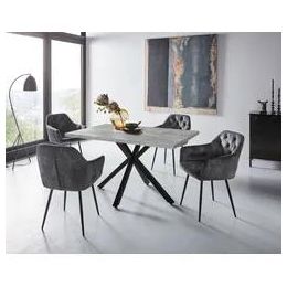 Essgruppe Hela "CLEO Tischgruppe Bestseller" Sitzmöbel-Sets Gr. Samtvelours, grau (betonoptik, vintage anthrazit, schwarz) Schalenstühle Tisch Wohnzimmer Esszimmer