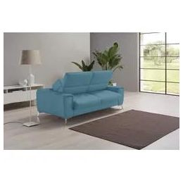 Schlafsofa Egoitaliano "Francine, Designsofa, Loungesofa mit Dauerschlaffunktion, Bettfunktion" Sofas Gr. B/H/T: 233cm x 100cm x 106cm, Leder BULL, blau (türkis) hochwertiger Metallbettrahmen & Matratze, Kopfteil manuell verstellbar