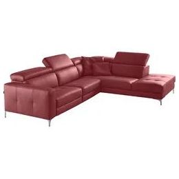 Ecksofa Egoitaliano "Matt, hoher Sitzkomfort und aufwendige Detailverarbeitung, L-Form" Sofas Gr. B/H/T: 285cm x 100cm x 221cm, Leder BULL, Ottomane rechts, rot (kirschrot) mit Ottomane, inkl. verstellbarer Kopfteile zum Relaxen