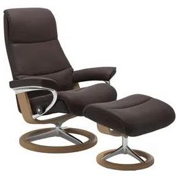 Relaxsessel stressless "View" Sessel Gr. Leder PALOMA, Cross Base Eiche, Relaxfunktion-Drehfunktion-PlusTMSystem-Gleitsystem-BalanceAdaptTM, B/H/T: 91cm x 110cm x 85cm, braun (chocolate paloma) mit Signature Base, Größe L,Gestell Eiche