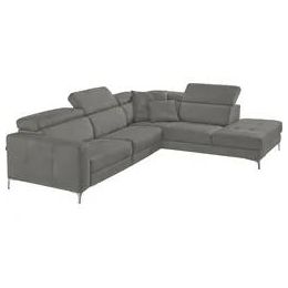 Ecksofa Egoitaliano "Matt, hoher Sitzkomfort und aufwendige Detailverarbeitung, L-Form" Sofas Gr. B/H/T: 285cm x 100cm x 221cm, Luxus-Microfaser Lederoptik, Ottomane rechts, grau (steingrau) mit Ottomane, inkl. verstellbarer Kopfteile zum Relaxen