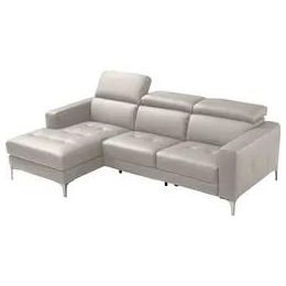 Ecksofa Egoitaliano "Matt, erstklassiger Sitzkomfort, aufwendige Detailverarbeitung, L-Form" Sofas Gr. B/H: 247cm x 100cm, Leder BULL, Recamiere links, grau (stone) mit verstellbaren Kopfteilen zum Relaxen