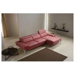 Ecksofa Egoitaliano "Princess, elegantes Designsofa mit erstklassigem Sitzkomfort, L-Form" Sofas Gr. B/H/T: 282cm x 95cm x 168cm, Leder CAREZZA, Recamiere rechts, mit Kopfteilverstellung, rot (burgundy) mit Recamiere, inkl. Kopfteilverstellung, edle Designmetallfüße