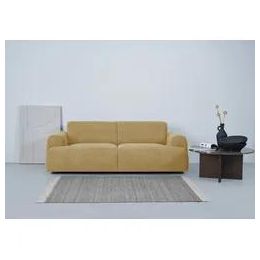 3-Sitzer Andas "Linkka" Sofas Gr. B/H/T: 237cm x 75cm x 94cm, Chenille, gelb (mustard) in einem weichen Chenille-Stoff, mit Wellenunterfederung