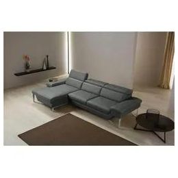 Ecksofa Egoitaliano "Princess, elegantes Designsofa mit erstklassigem Sitzkomfort, L-Form" Sofas Gr. B/H/T: 282cm x 95cm x 168cm, Leder BULL, Recamiere links, mit Kopfteilverstellung, schwarz mit Recamiere, inkl. Kopfteilverstellung, edle Designmetallfüße