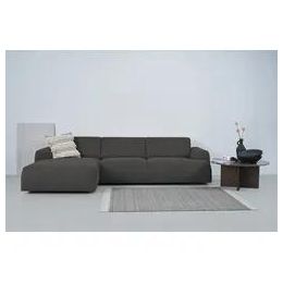 Ecksofa Andas "Linkka" Sofas Gr. B/H/T: 301cm x 75cm x 163cm, Chenille, Recamiere links, schwarz (onyx) in einem weichen Chenille-Stoff, mit Wellenunterfederung