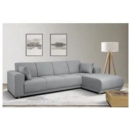 Ecksofa Home Affaire "LEMPS wahlweise Recamiere links oder rechts L-Form", grau (hellgrau), B:297cm H:85cm T:162cm, 100% Polyester, Sofas, incl. Zierkissen, Stellmaße 297x162 cm