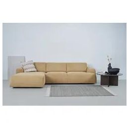 Ecksofa Andas "Linkka" Sofas Gr. B/H/T: 301cm x 75cm x 163cm, Chenille, Recamiere links, gelb (mustard) in einem weichen Chenille-Stoff, mit Wellenunterfederung