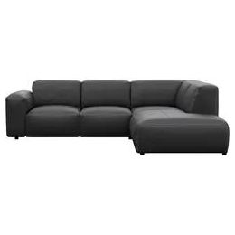 Ecksofa FLEXLUX "Lucera, super Sitzkomfort durch Kaltschaum im Sitz, L-Form" Sofas Gr. B/H/T: 256cm x 73cm x 231cm, Echtleder, Chaiselongue links, schwarz (deep schwarz) modern & anschmiegsam, Designsofa, modernes skandinavisches Design