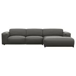 Ecksofa FLEXLUX "Lucera bequem und komfortabel durch hochwertigen Sitzaufbau, L-Form" Sofas Gr. B/H/T: 319cm x 73cm x 171cm, Echtleder, Chaiselongue rechts, grau (warm mineral grau) modern & anschmiegsam, Kaltschaum, Stahl-Wellenunterfederung