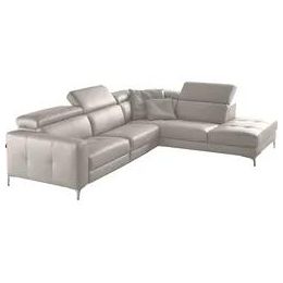 Ecksofa Egoitaliano "Matt, hoher Sitzkomfort und aufwendige Detailverarbeitung, L-Form" Sofas Gr. B/H/T: 285cm x 100cm x 221cm, Leder BULL, Ottomane rechts, grau (stone) mit Ottomane, inkl. verstellbarer Kopfteile zum Relaxen