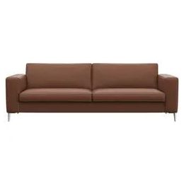 3-Sitzer FLEXLUX "Fiore, super Sitzkomfort durch Kaltschaum im Sitz" Sofas Gr. B/H/T: 229cm x 85cm x 92cm, Echtleder, braun (old chesnut) breite Armlehnen, Füße Alu