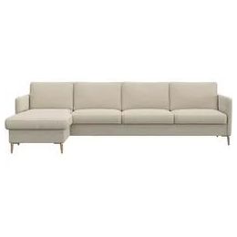 Ecksofa FLEXLUX "Fiore, super Sitzkomfort durch Kaltschaum im Sitz, L-Form" Sofas Gr. B/H/T: 280cm x 85cm x 159cm, Velvet, Chaiselongue links, weiß (sanftes weiß) schmale Armlehnen, Füße Alu+ Eiche