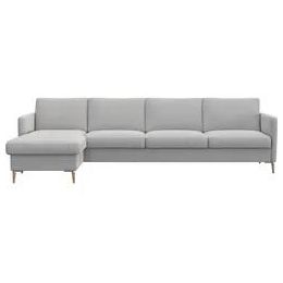 Ecksofa FLEXLUX "Fiore, super Sitzkomfort durch Kaltschaum im Sitz, L-Form" Sofas Gr. B/H/T: 280cm x 85cm x 159cm, Struktur, Chaiselongue links, grau (stone grau) schmale Armlehnen, Füße Alu+ Eiche