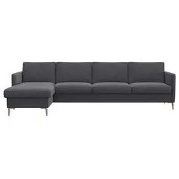 Ecksofa FLEXLUX "Fiore, super Sitzkomfort durch Kaltschaum im Sitz, L-Form" Sofas Gr. B/H/T: 280cm x 85cm x 159cm, Chenille, Chaiselongue links, grau (dervit grau) schmale Armlehnen, Füße Alu+ Eiche