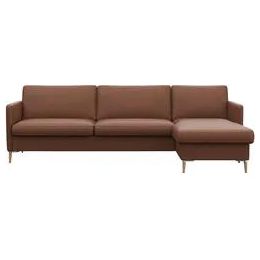 Ecksofa FLEXLUX "Fiore, super Sitzkomfort durch Kaltschaum im Sitz, L-Form" Sofas Gr. B/H/T: 247cm x 85cm x 92cm, Echtleder, Chaiselongue rechts, braun (old chesnut) schmale Armlehnen, Füße Alu+ Eiche