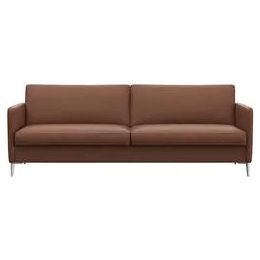 3-Sitzer FLEXLUX "Fiore, super Sitzkomfort durch Kaltschaum im Sitz" Sofas Gr. B/H/T: 214cm x 85cm x 92cm, Echtleder, braun (old chesnut) schmale Armlehnen, Füße Alu