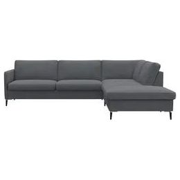 Ecksofa FLEXLUX "Fiore, super Sitzkomfort durch Kaltschaum im Sitz, L-Form" Sofas Gr. B/H/T: 266cm x 85cm x 225cm, Lederoptik, Ottomane rechts, grau (elephant gre) schmale Armlehnen, Füße Alu+schwarz