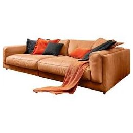 Big-Sofa 3C Candy "Karalis" Sofas Gr. B/H/T: 294 cm x 85 cm x 150 cm, Anilinleder, braun (cognac) auch in Cord-Bezug, lose Kissen, loungige Bequemlichkeit