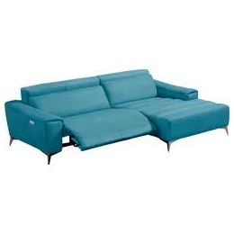 Ecksofa Egoitaliano "Suzette, Designsofa mit hohem Sitzkomfort" Sofas Gr. B/H/T: 266cm x 95cm x 163cm, Leder BULL, Recamiere rechts, mit Relaxfunktion, blau (türkis) mit Recamiere, inkl. 1 elektronischen Relaxfunktion, L-Form